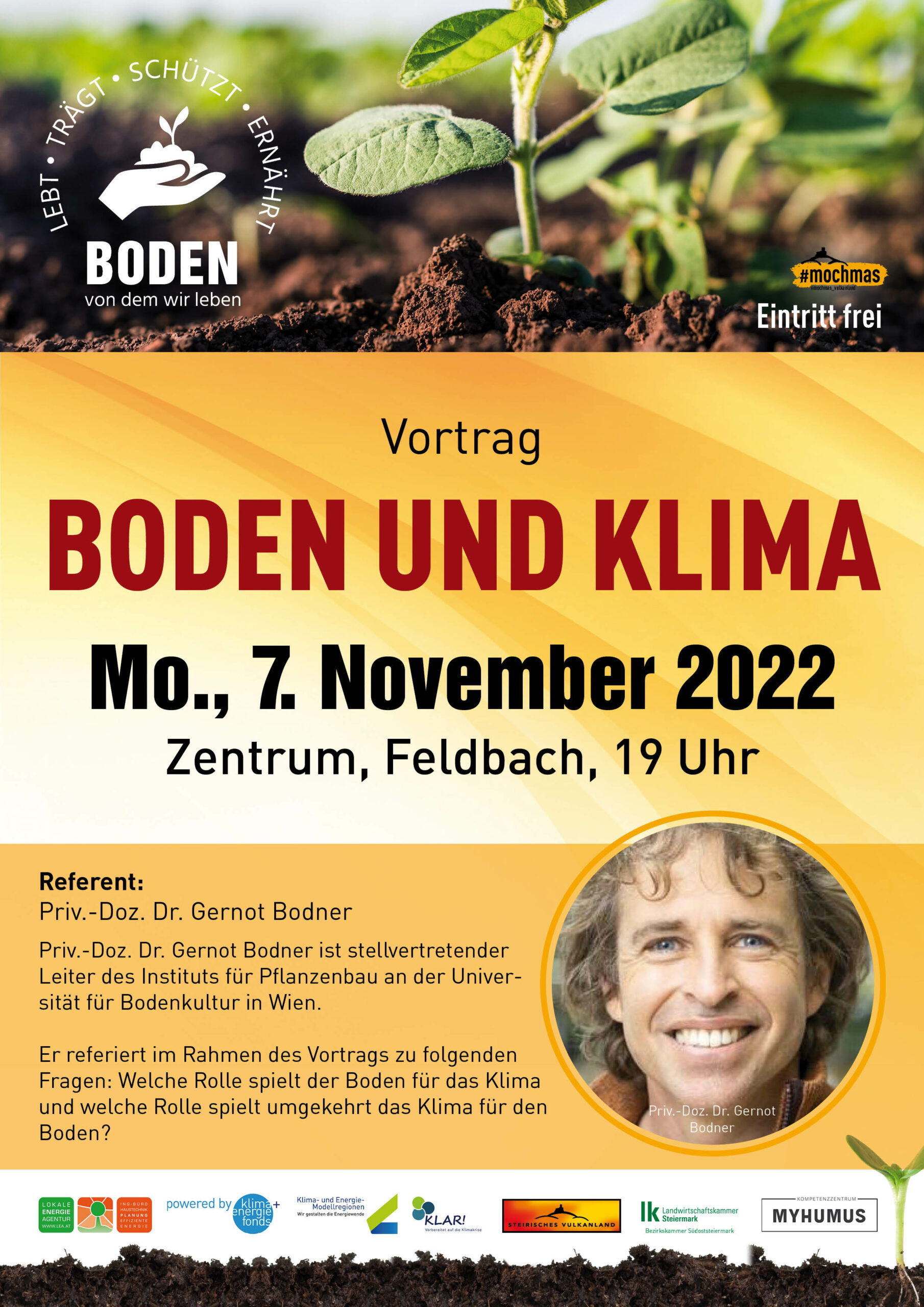 Vortrag "Boden und Klima", Mo., 7. November 2022, Zentrum, Feldbach, 19 Uhr